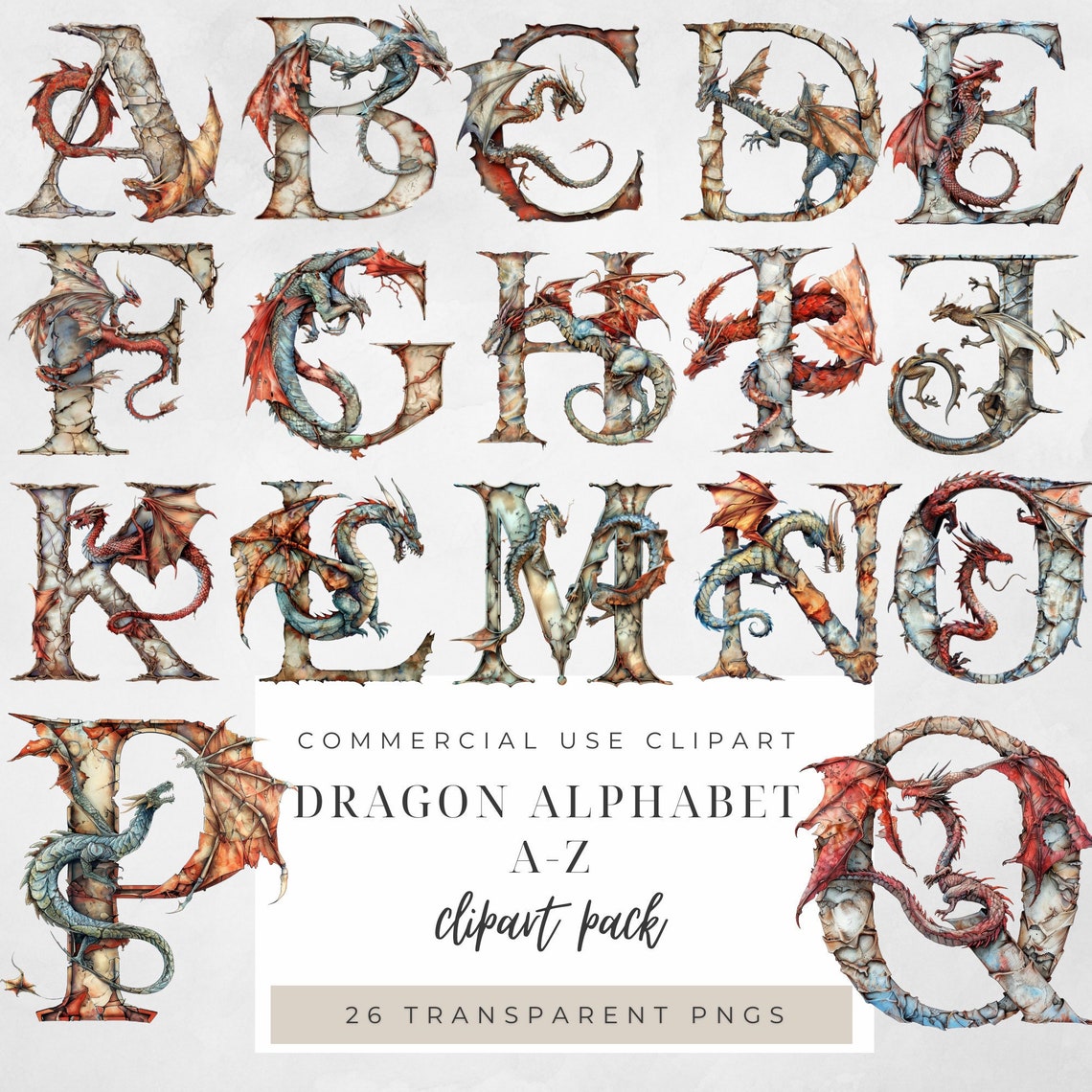 Dragon Letter Clipart, Transparent PNG, Instant Download, Dragon ...