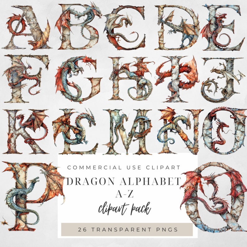 Dragon Letter Clipart, Transparent PNG, Instant Download, Dragon ...