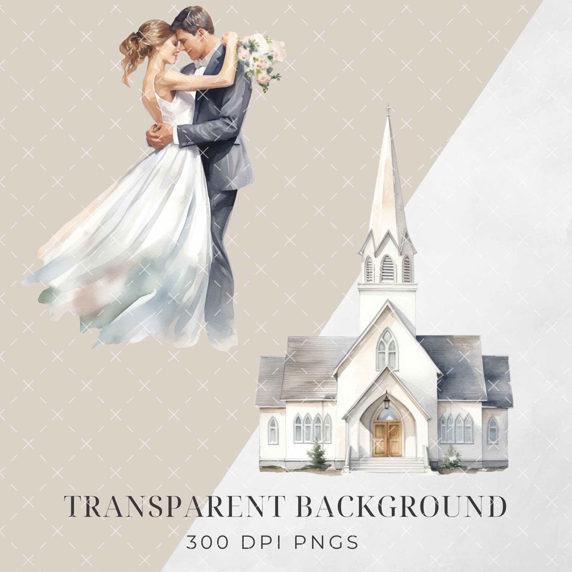 Watercolor Wedding Clipart, Transparent PNG, Instant Download, Wedding ...