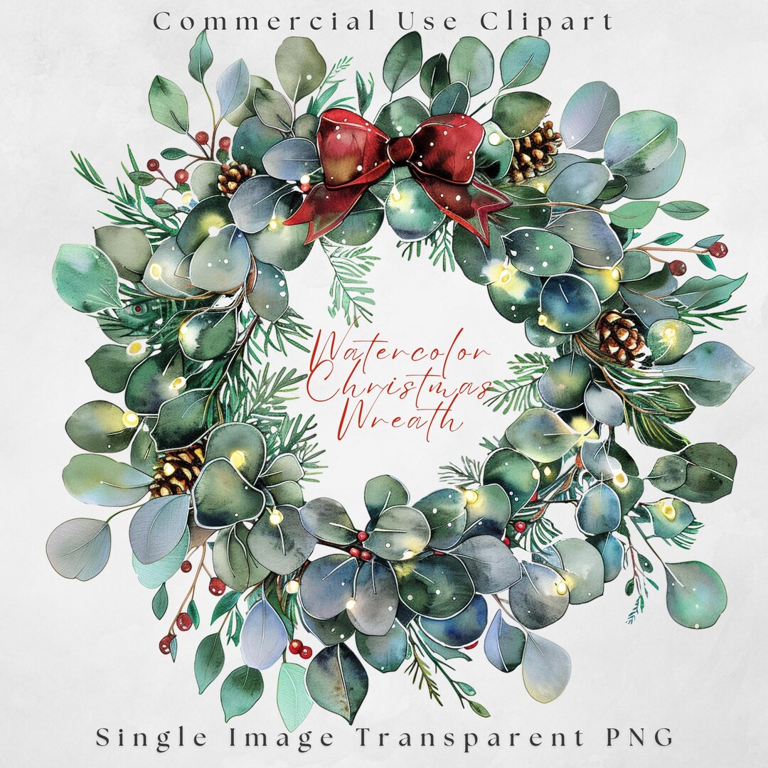 Watercolor Christmas Wreath Clipart, Single Image, Transparent PNG ...