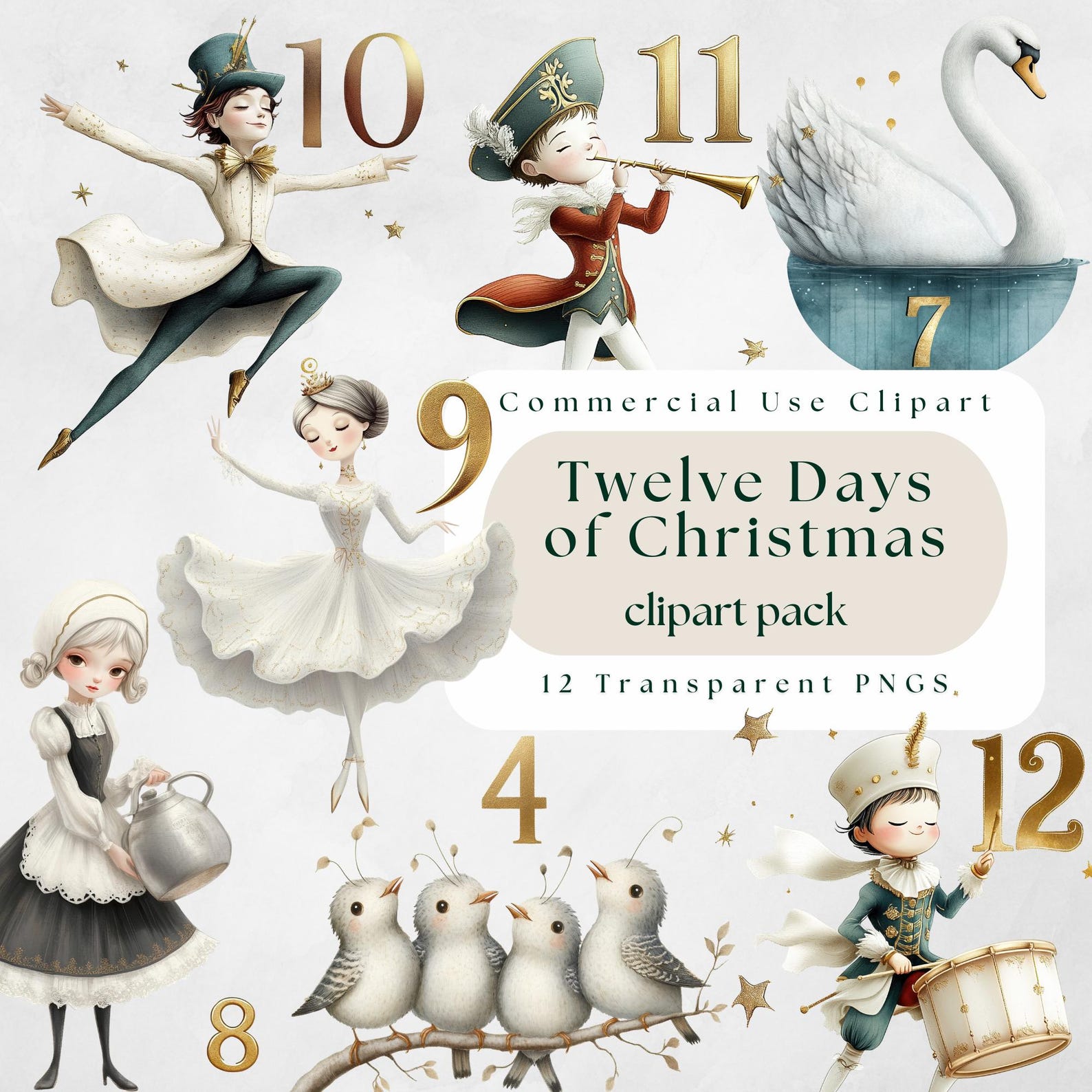 12 Days of Christmas Clipart, Transparent PNG, Whimsical Christmas ...