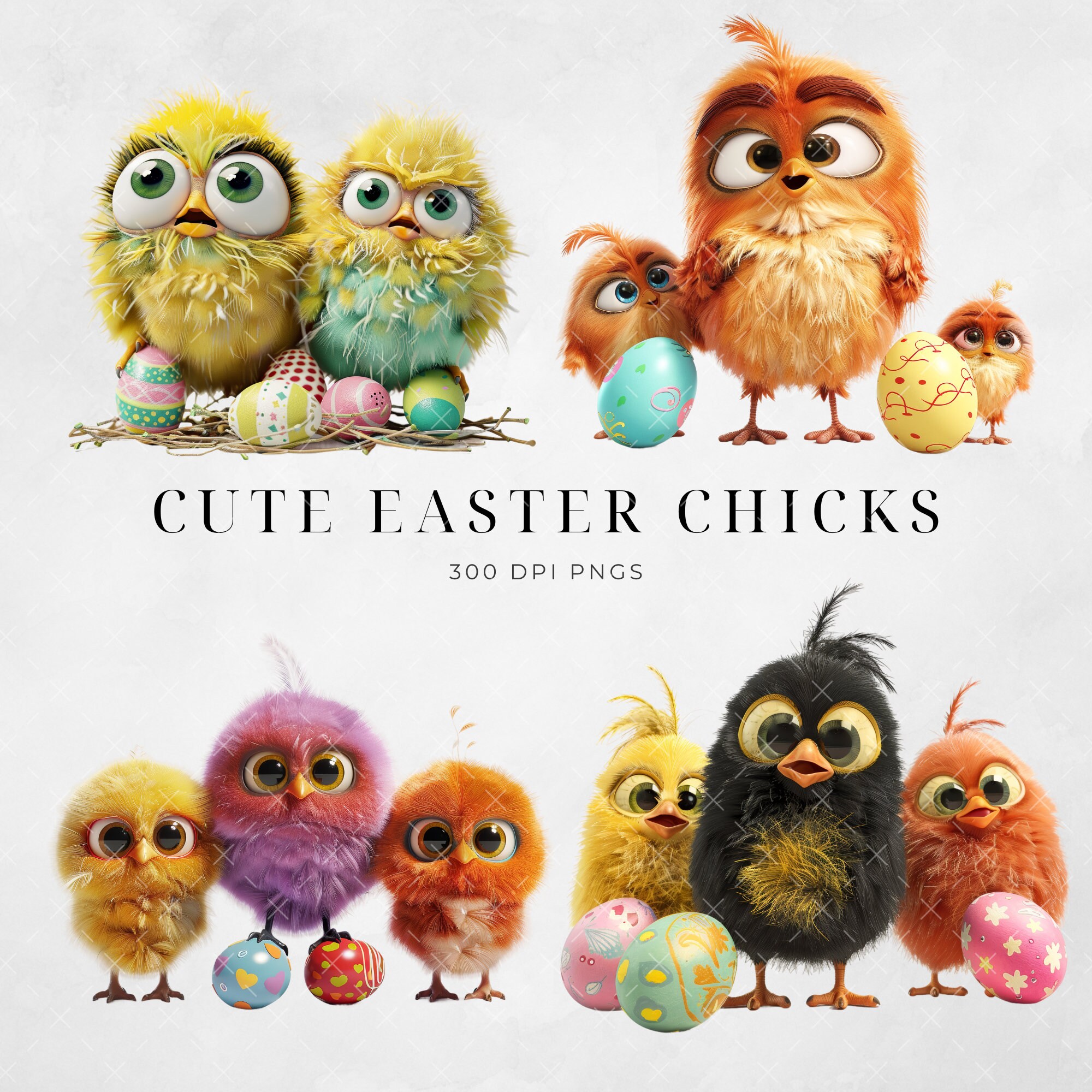 Cute Easter Chicks Clipart, Transparent PNG, Junk Journal, Instant ...