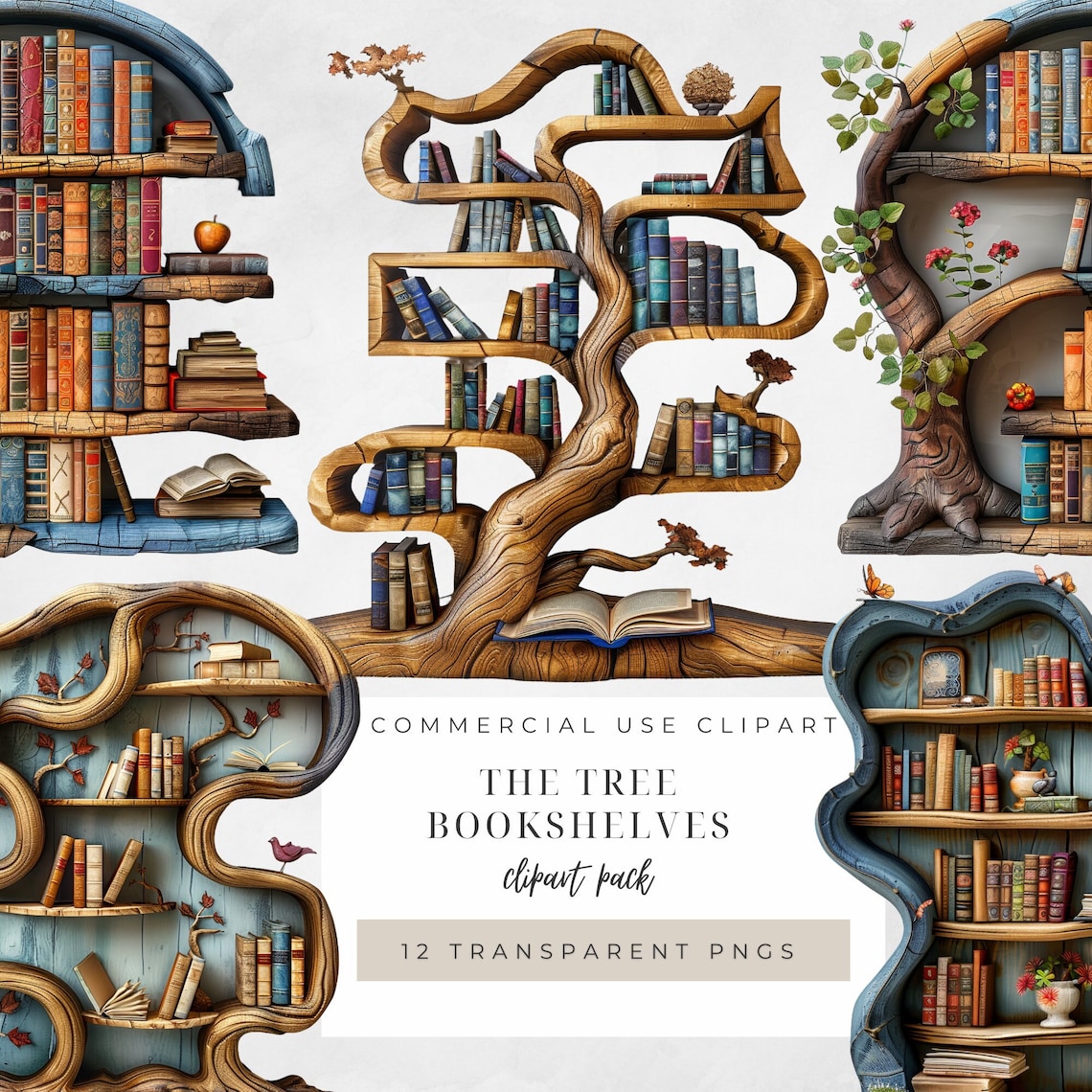 Tree Bookshelf Clipart, Transparent PNG, Instant Download, Bookcase ...