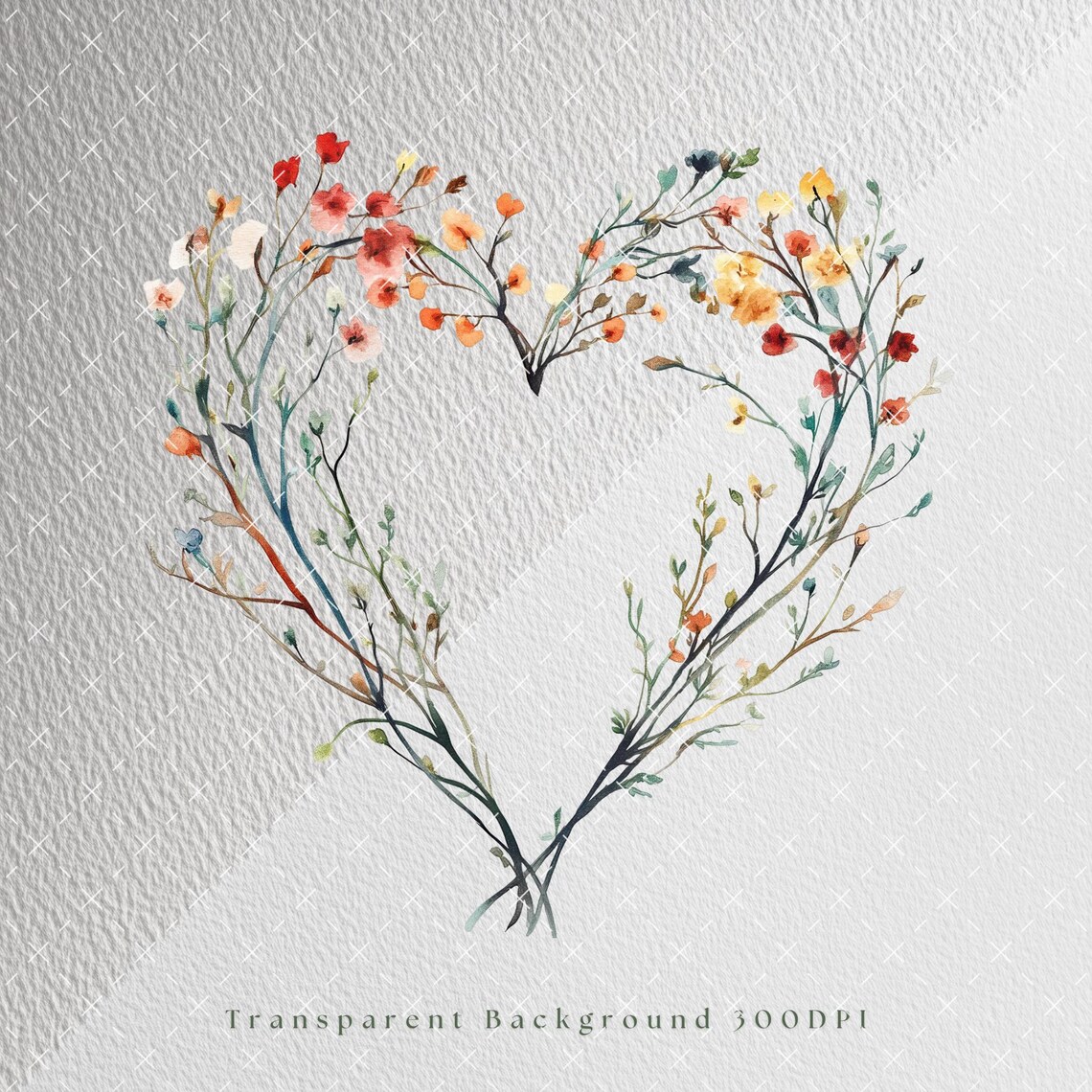 Wildflower Heart Clipart, Single Image, Transparent PNG, Junk Journal ...