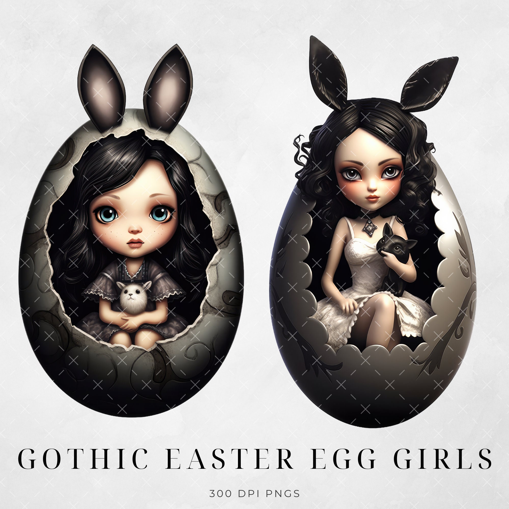 Gothic Easter Egg Girls Clipart, Transparent PNG, Junk Journal, Instant ...
