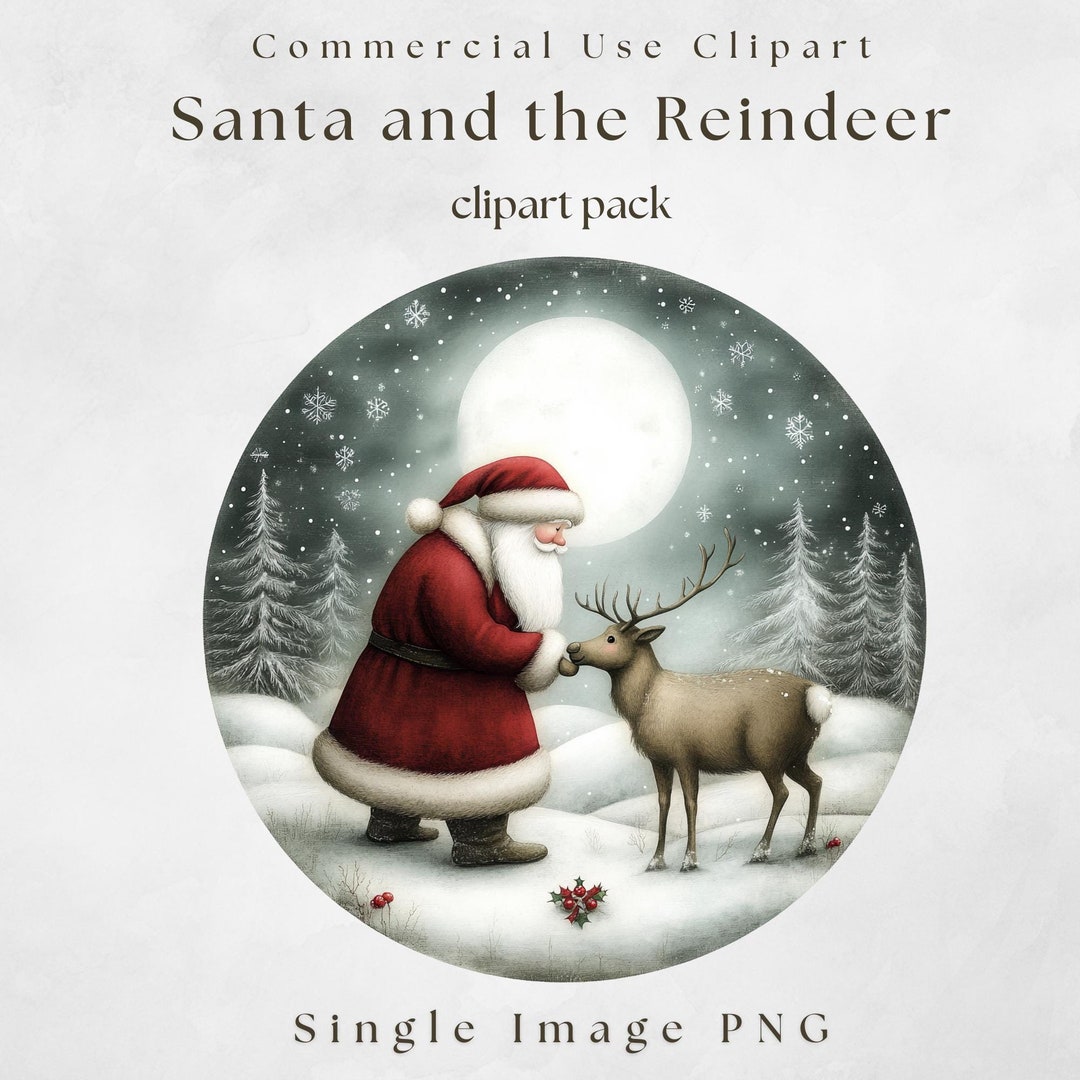 Santa and Reindeer Clipart, Single Image, Christmas PNG, Christmas ...
