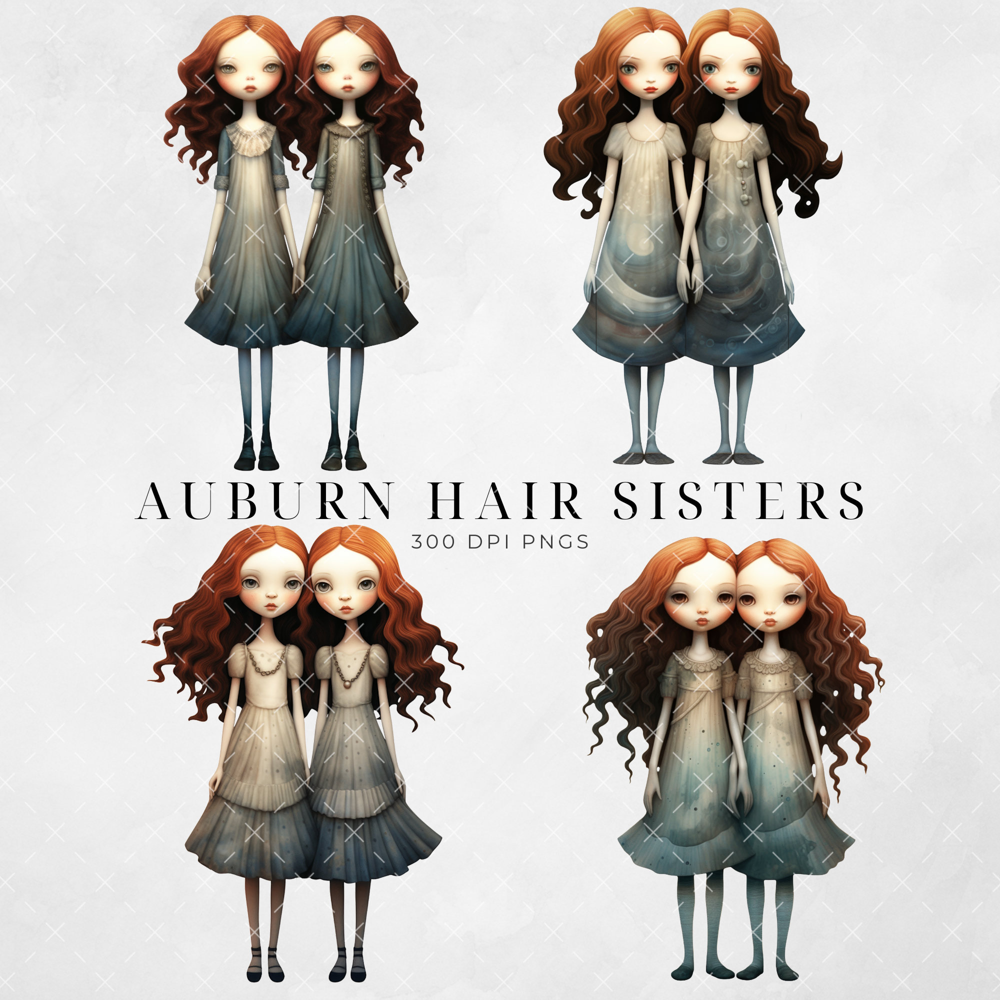 Auburn Hair Sisters Clipart, Transparent PNG, Paper Doll, Junk Journal ...