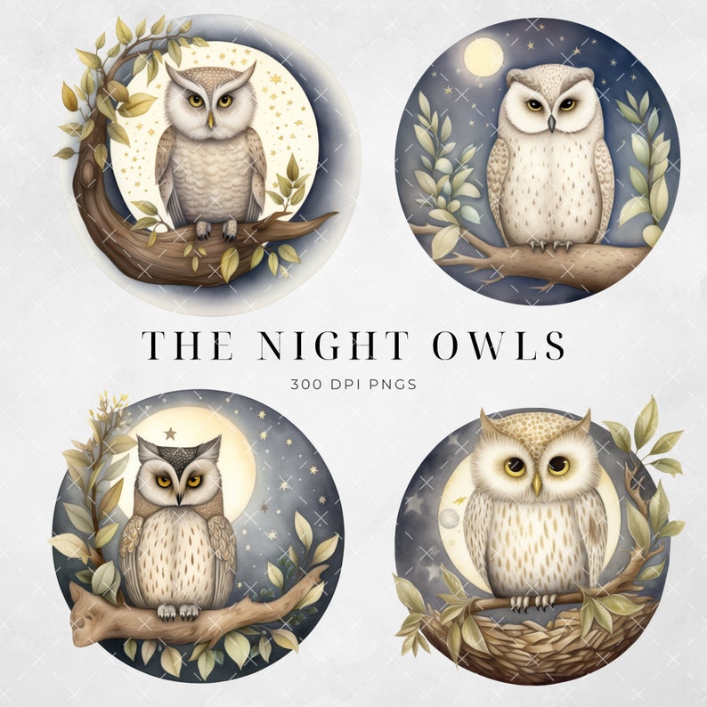 The Night Owls Clipart, Transparent PNG, Junk Journal, Instant Download ...