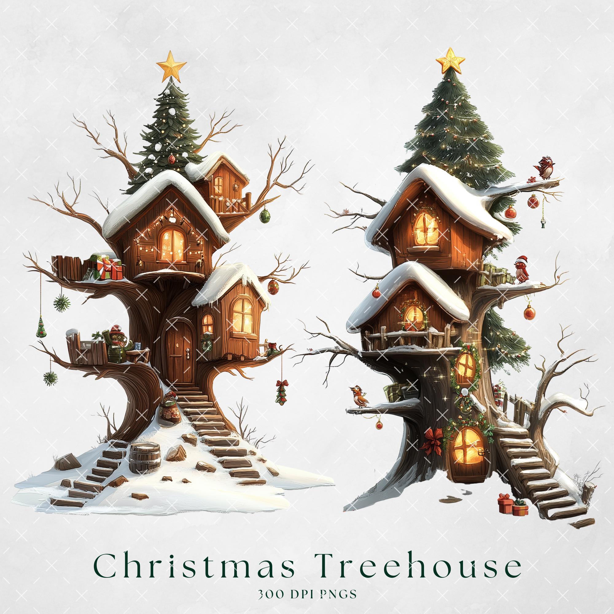 Christmas Treehouse Clipart, Transparent PNG, Instant Download ...