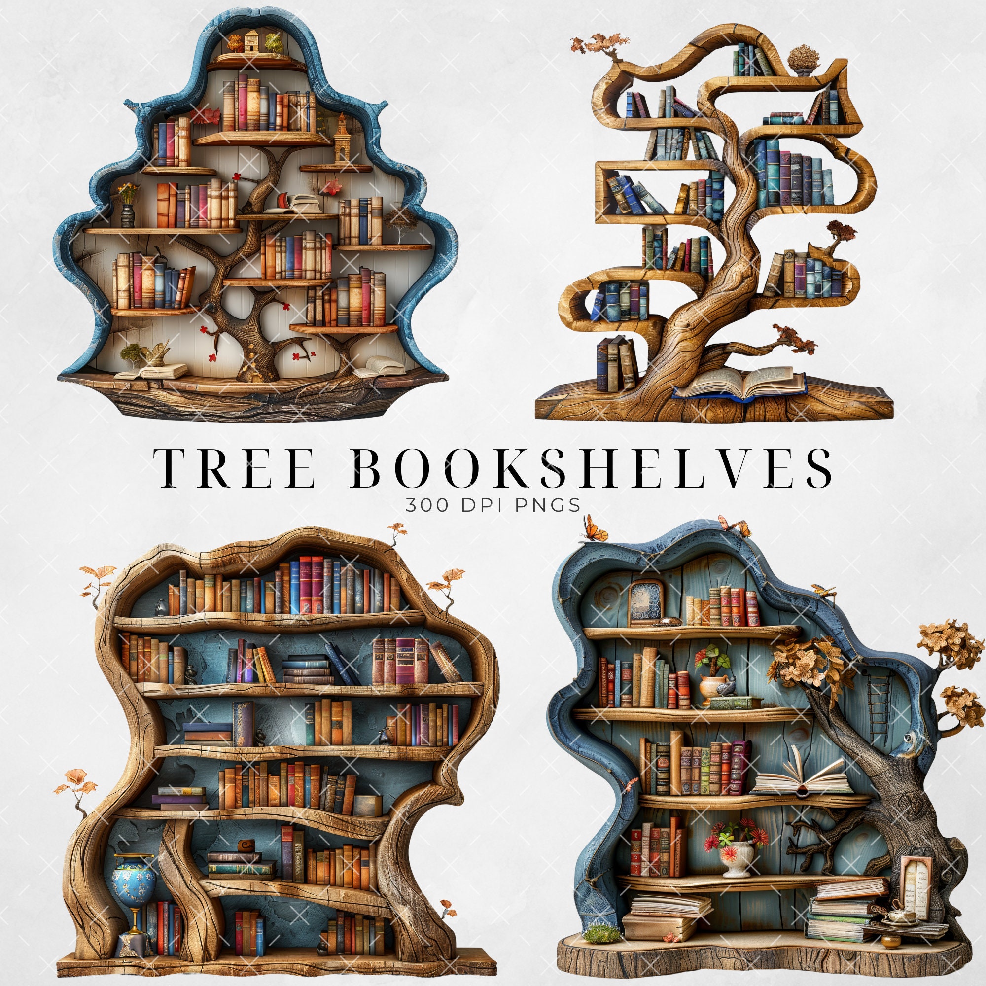Tree Bookshelf Clipart, Transparent PNG, Instant Download, Bookcase ...