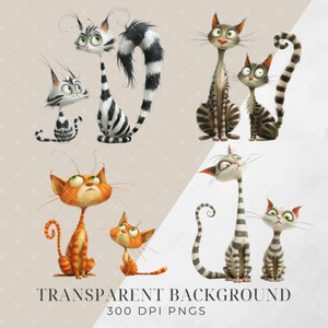 Quirky Cat Clipart, Transparent PNG, Instant Download, Funny Quirky Cat ...