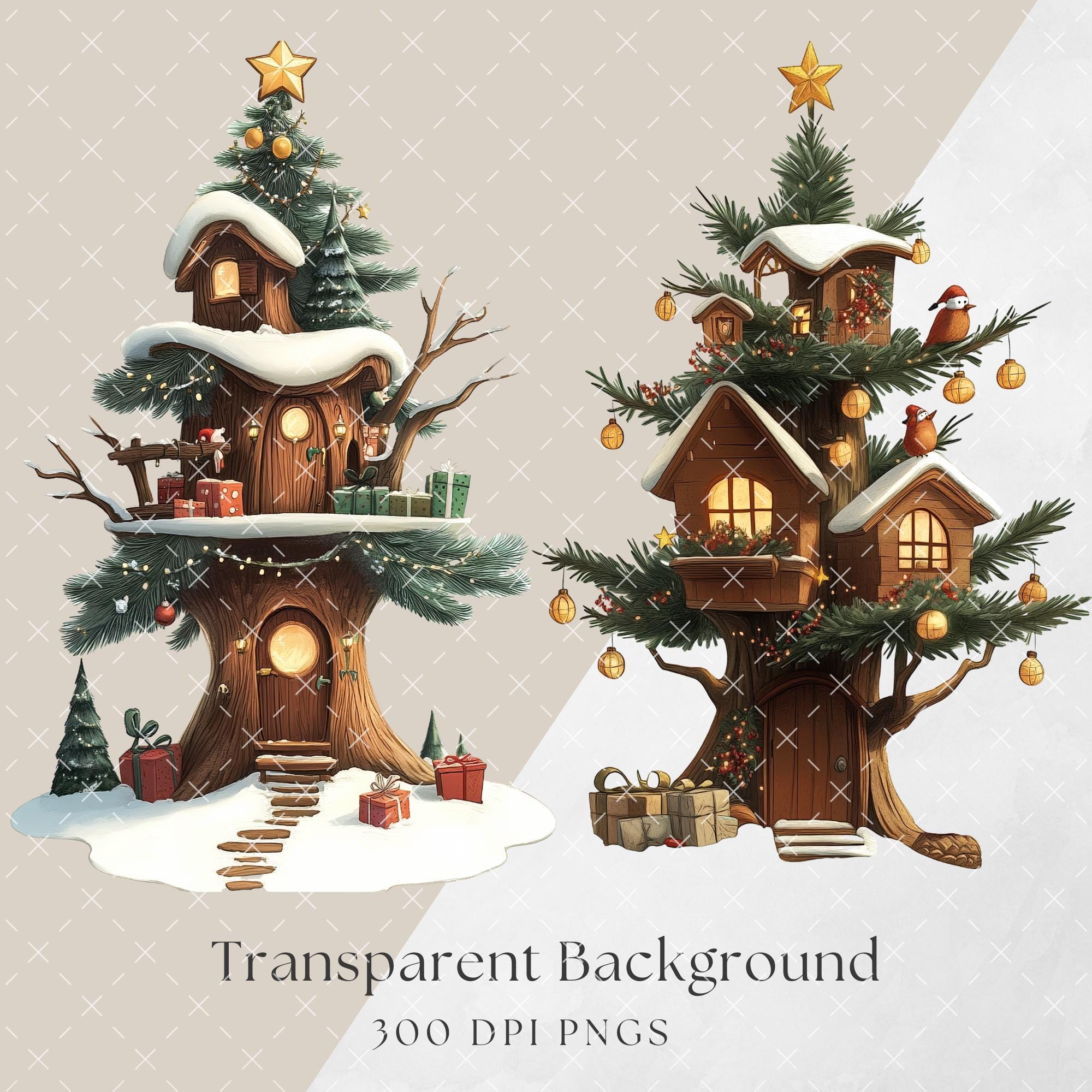 Christmas Treehouse Clipart, Transparent PNG, Instant Download ...