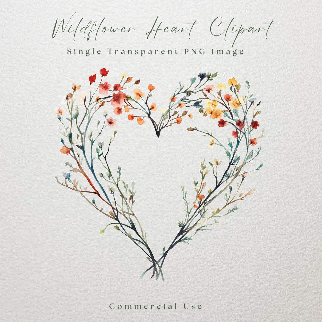 Wildflower Heart Clipart, Single Image, Transparent PNG, Junk Journal ...
