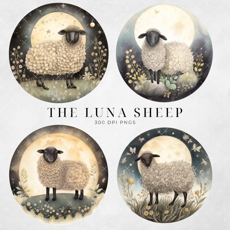 Luna Sheep Clipart Transparent PNG, Junk Journal, Instant Download ...