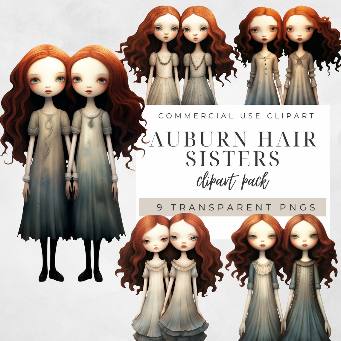 Auburn Hair Sisters Clipart, Transparent PNG, Paper Doll, Junk Journal ...