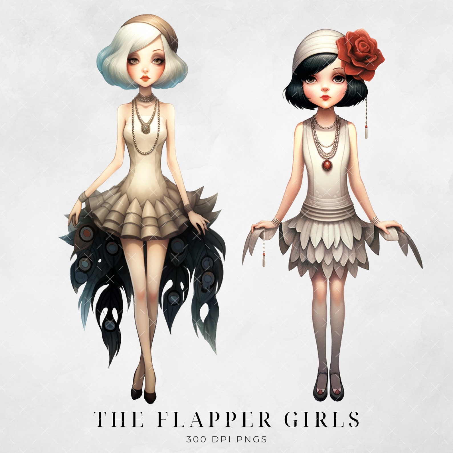 The Flapper Girls, Clipart, Transparent PNG, Paper Doll, Junk Journal ...