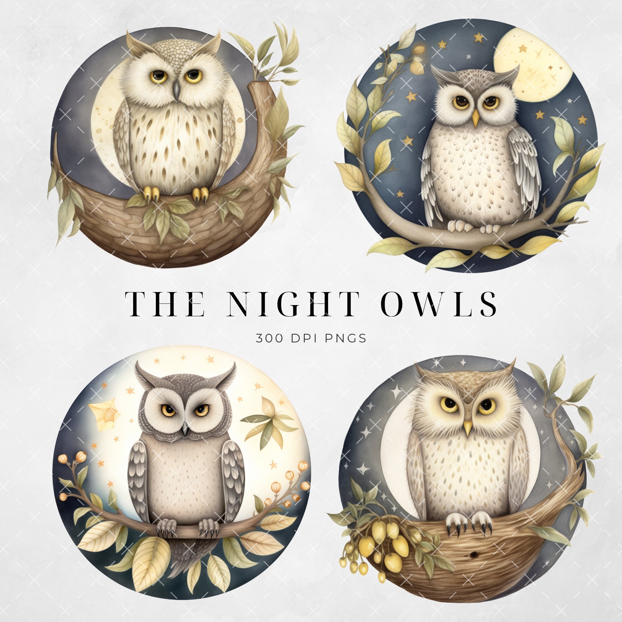 The Night Owls Clipart, Transparent PNG, Junk Journal, Instant Download ...