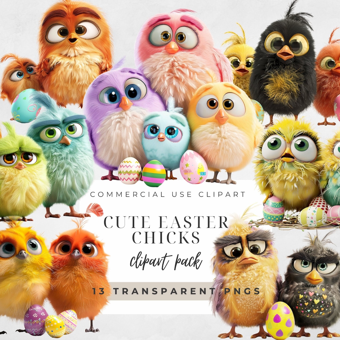 Cute Easter Chicks Clipart, Transparent PNG, Junk Journal, Instant ...