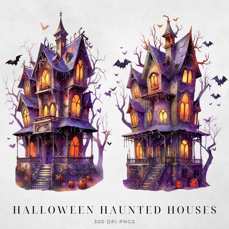 Halloween Haunted House Clipart, Transparent PNG, Junk Journal, Instant ...