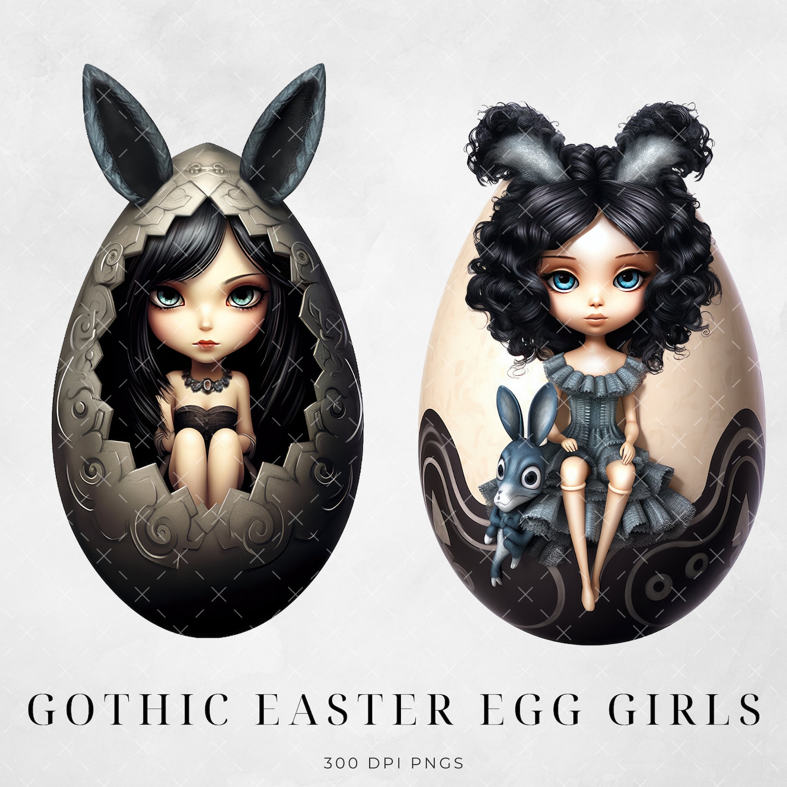 Gothic Easter Egg Girls Clipart, Transparent PNG, Junk Journal, Instant ...