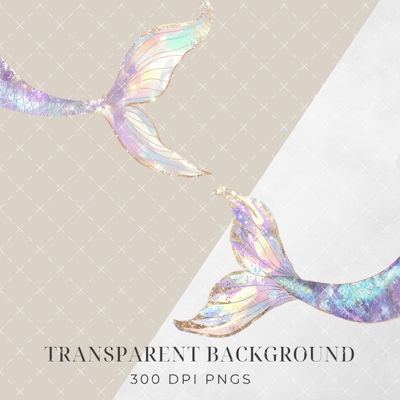 Mermaid Tail Clipart, Transparent PNG, Instant Download, Glitter ...