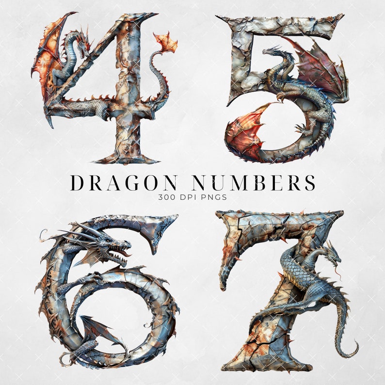 Dragon Number Clipart, Transparent PNG, Instant Download, Dragon ...