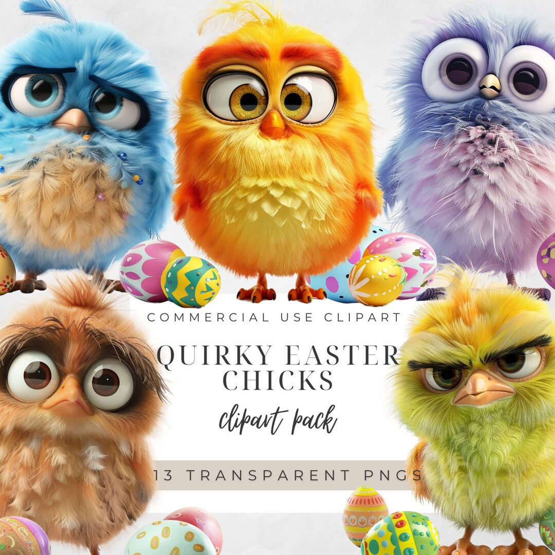 Quirky Easter Chicks Clipart, Transparent PNG, Junk Journal, Instant ...
