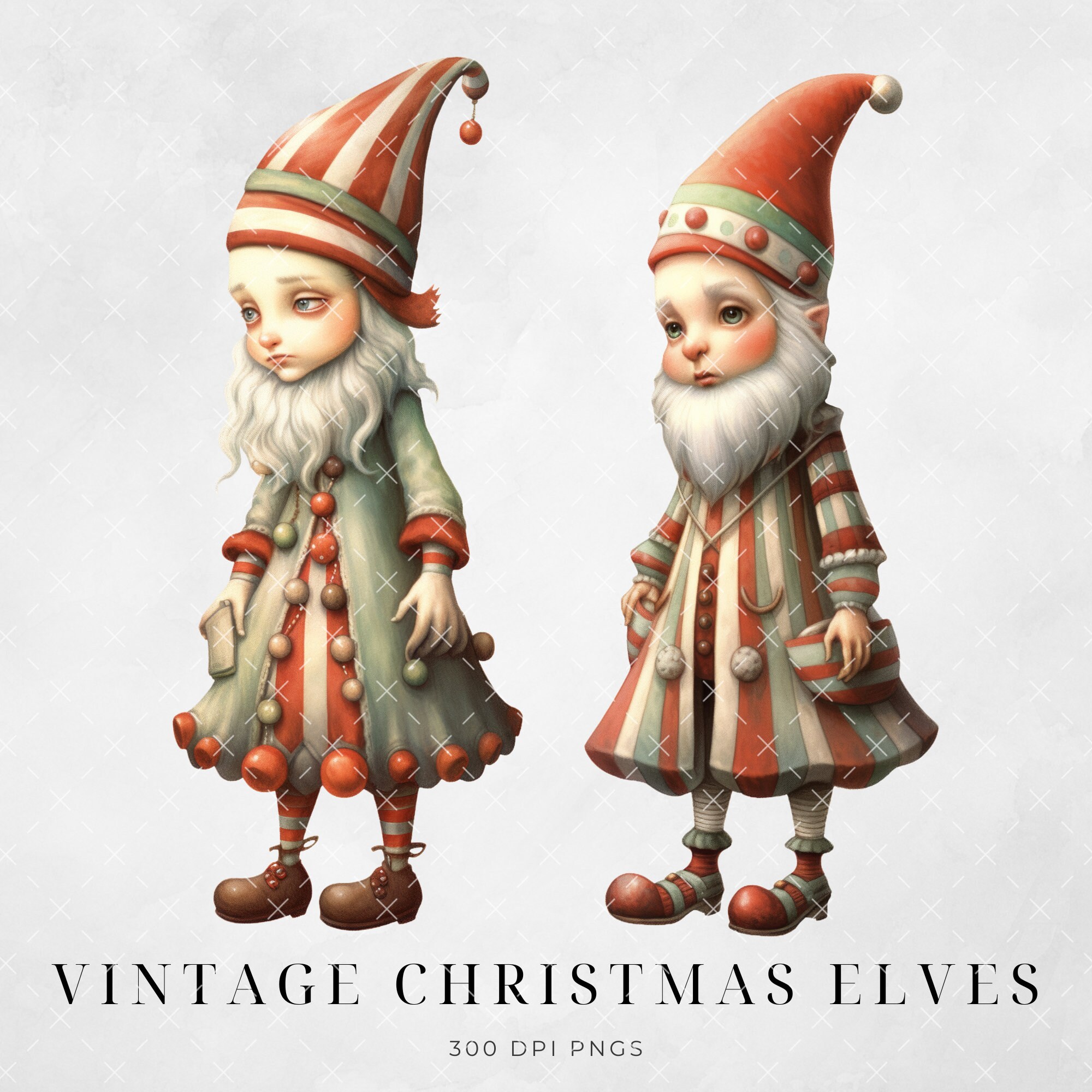 Vintage Christmas Elves Clipart, Transparent PNG, Paper Doll, Christmas ...