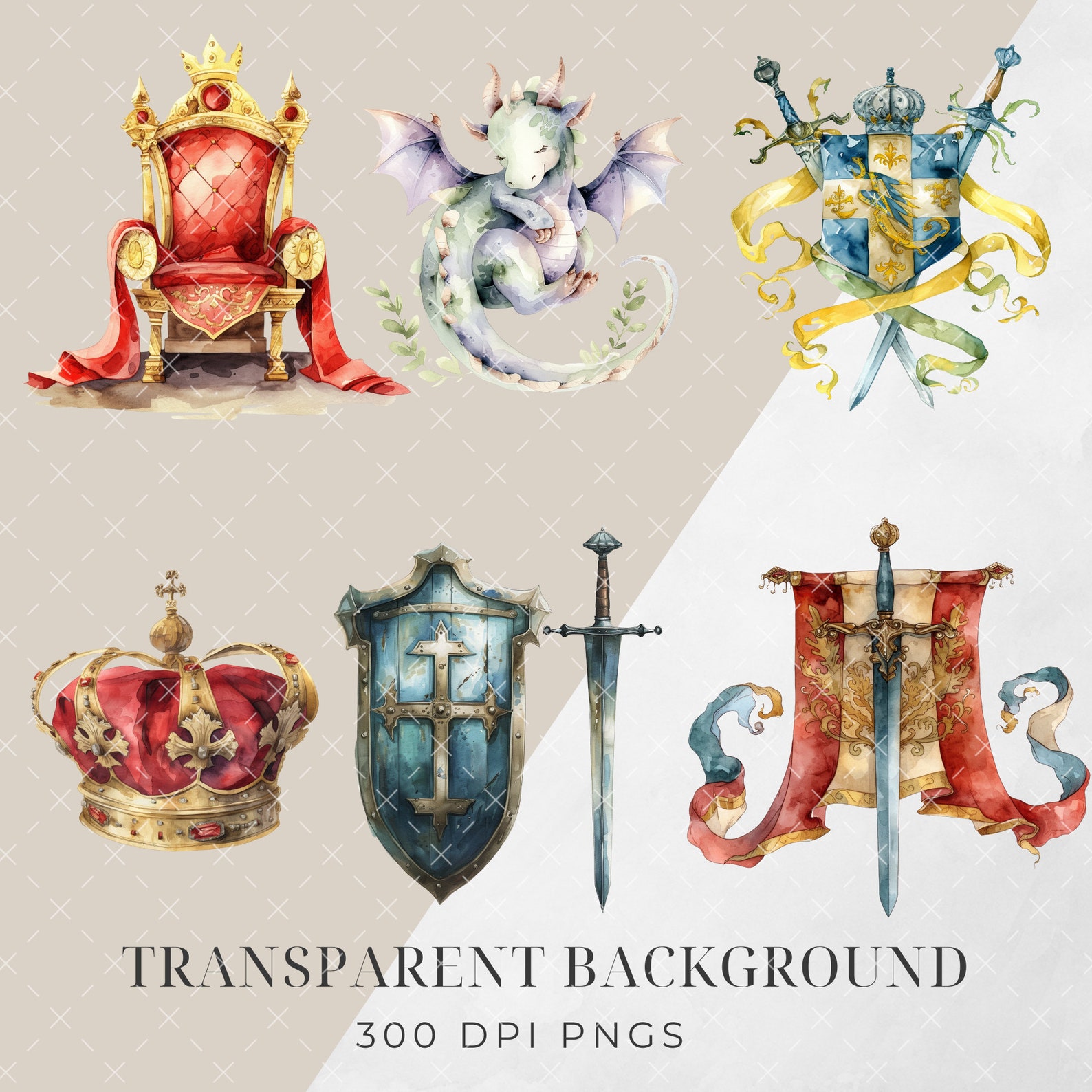 Medieval Clipart, Instant Download, Watercolor Medieval Clipart, Middle ...