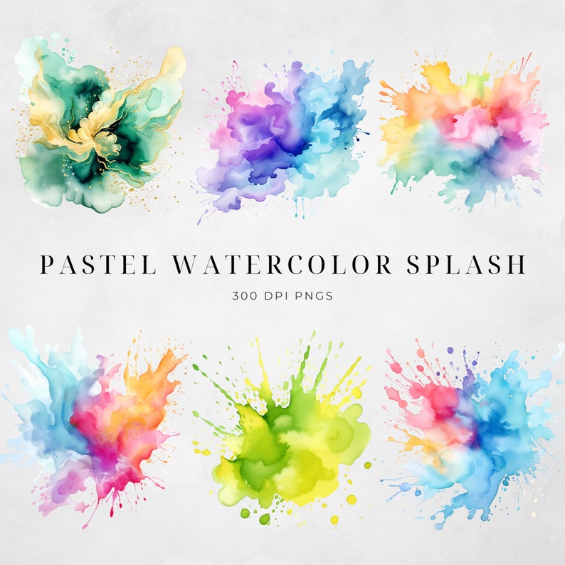 Pastel Watercolor Splash Clipart, Transparent PNG, Instant Download ...