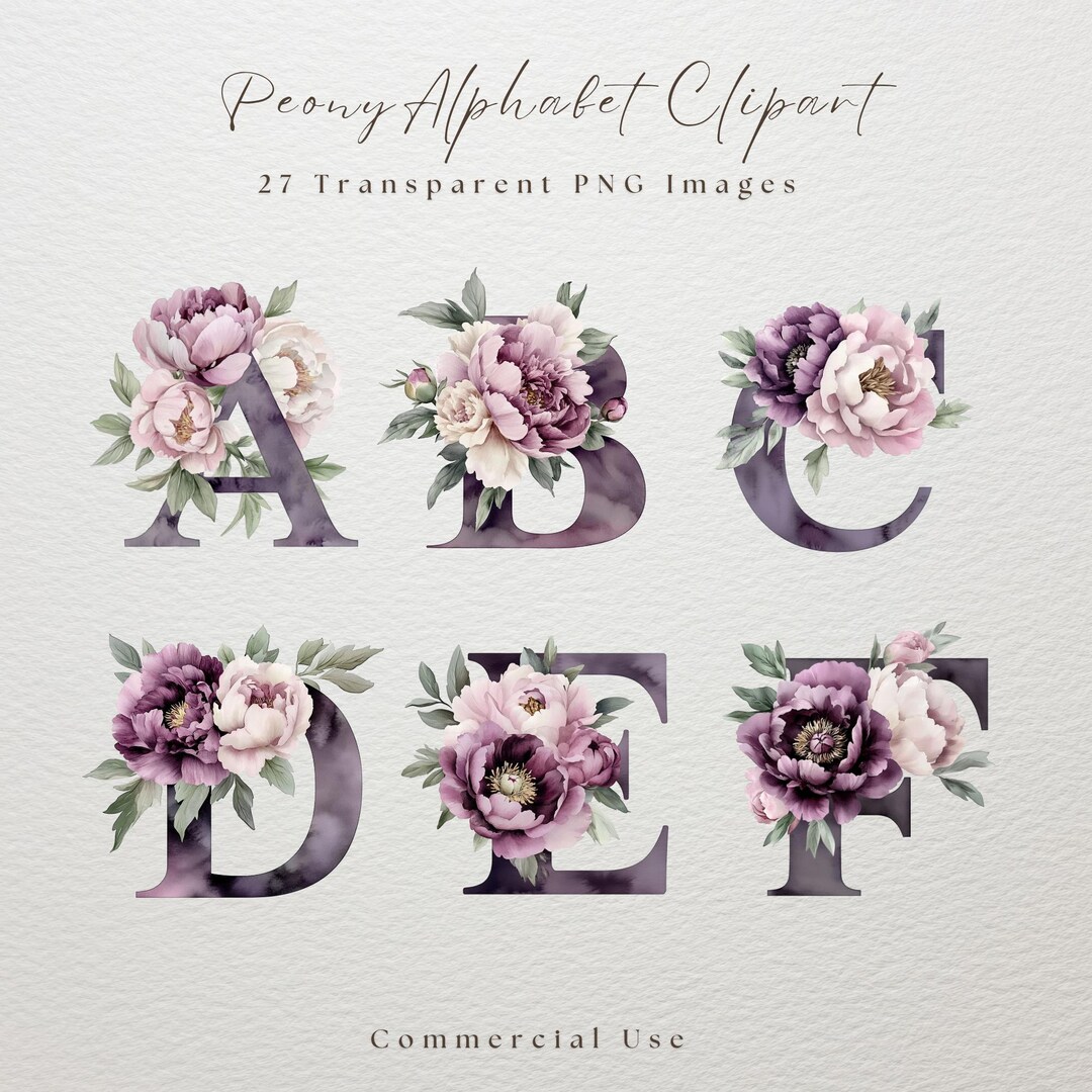 Peony Letter Clipart, Transparent PNG, Digital Download, Watercolor ...