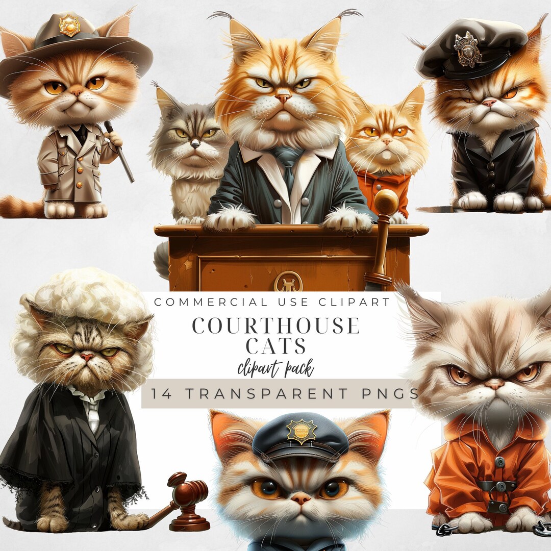 Courthouse Cat Clipart, Transparent PNG, Instant Download, Quirky Cat ...