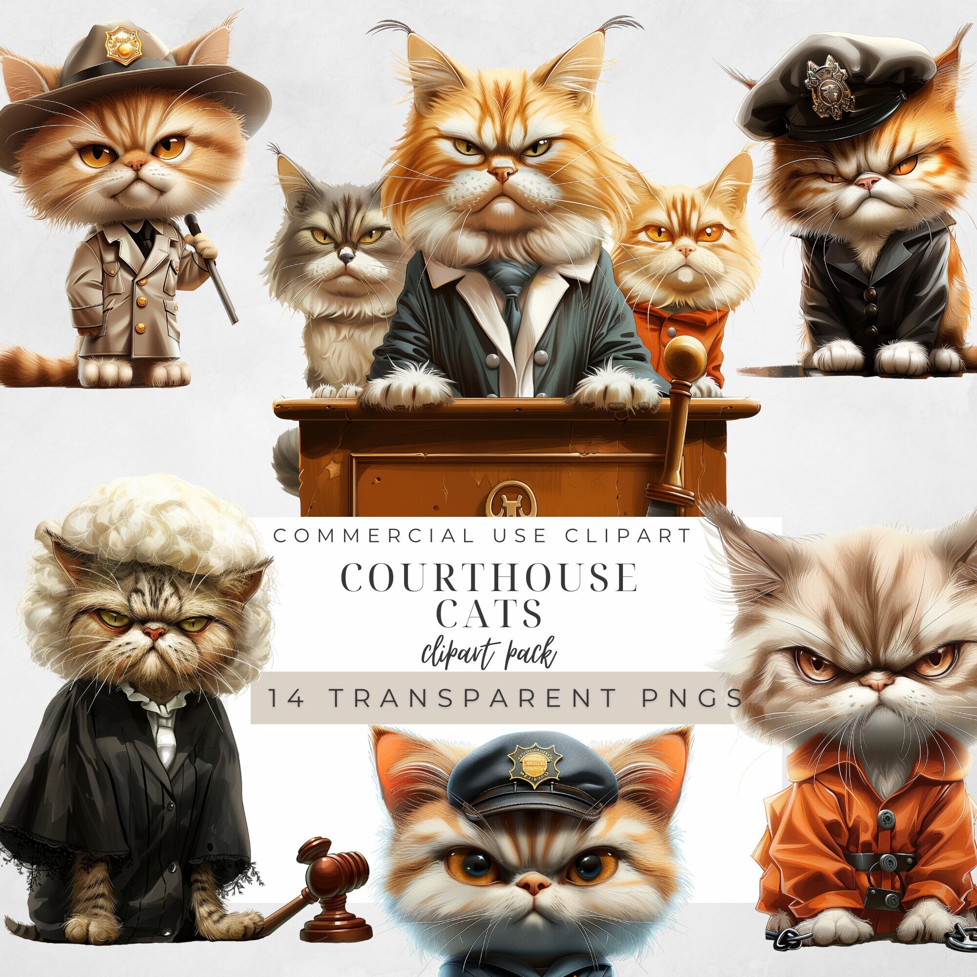 Courthouse Cat Clipart, Transparent PNG, Instant Download, Quirky Cat ...