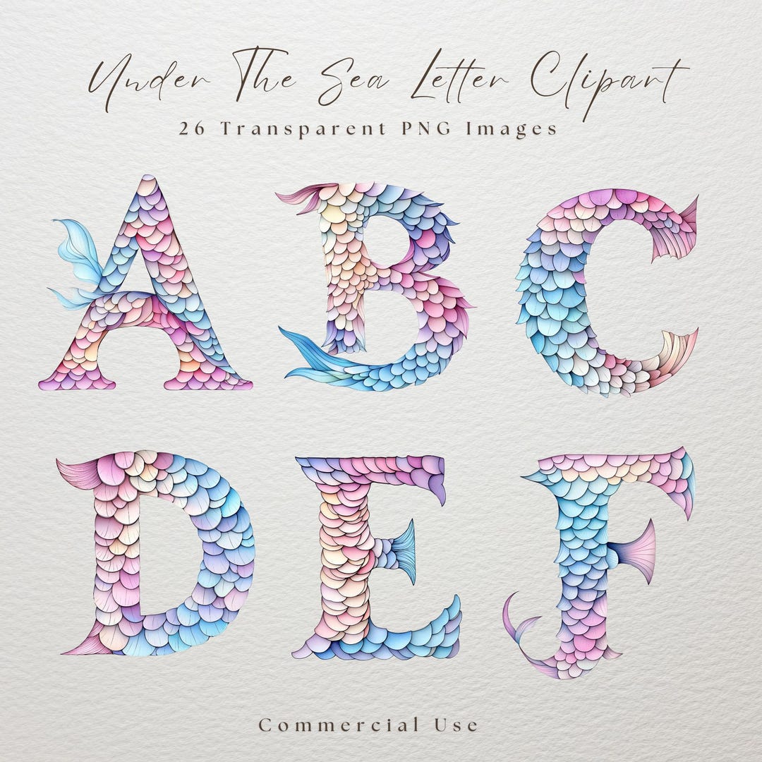 Mermaid Alphabet Clipart, Under the Sea, Digital Download, Girl ...
