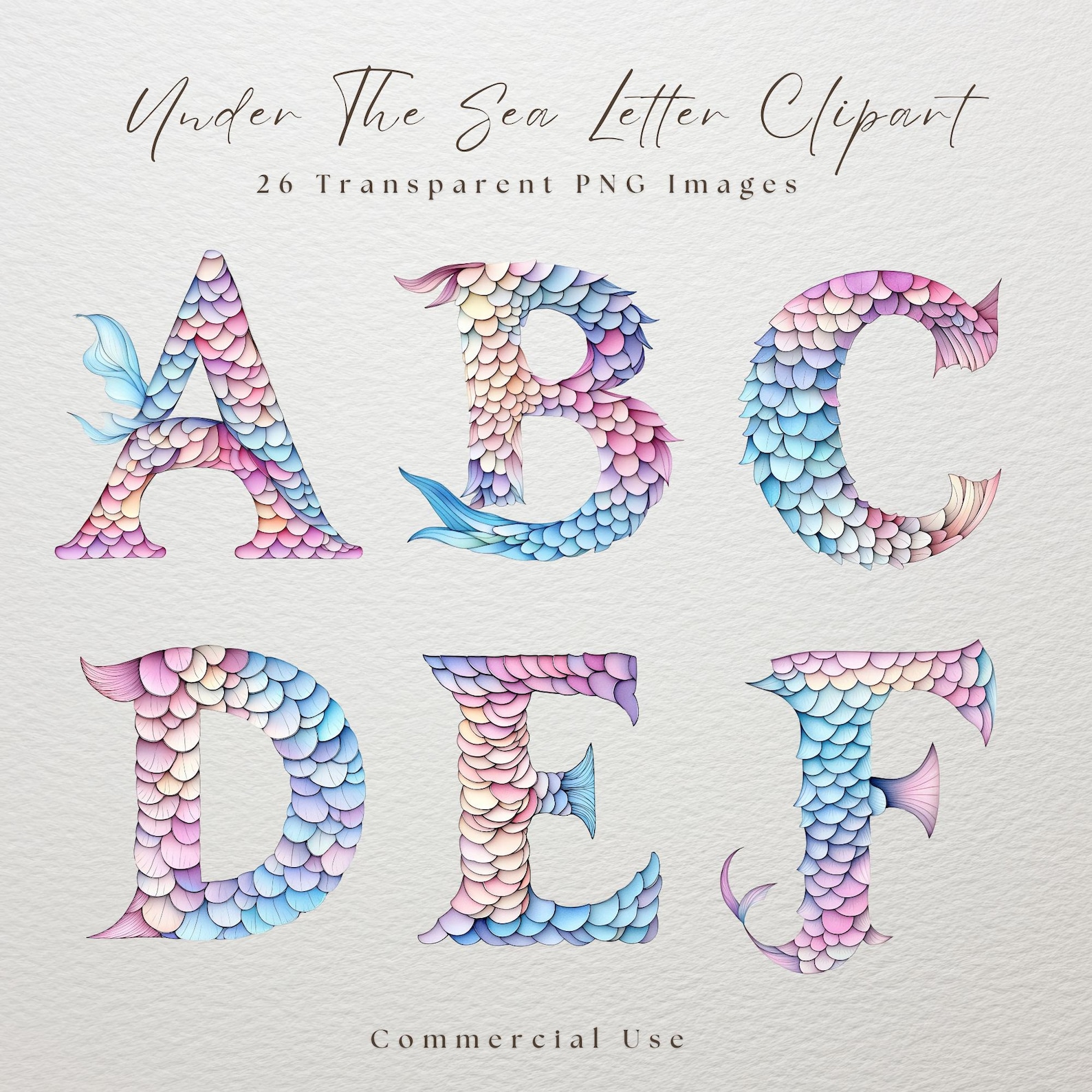 Mermaid Alphabet Clipart, Under the Sea, Digital Download, Girl ...