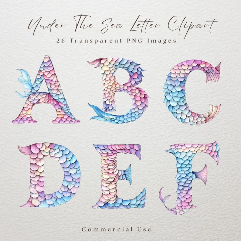 Mermaid Alphabet Clipart, Under the Sea, Digital Download, Girl ...