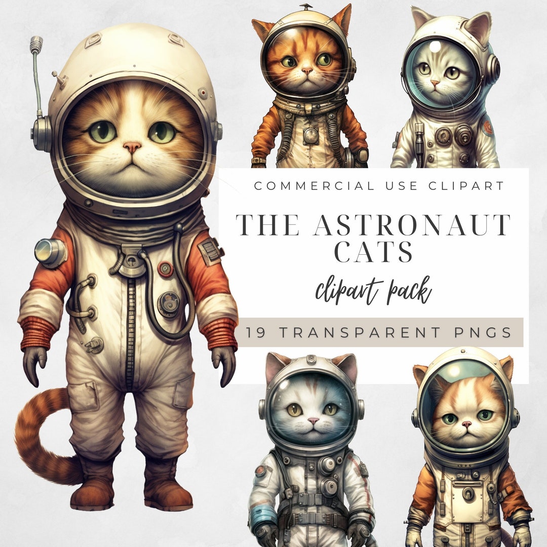 Astronaut Cat Clipart, Transparent PNG, Junk Journal, Instant Download ...