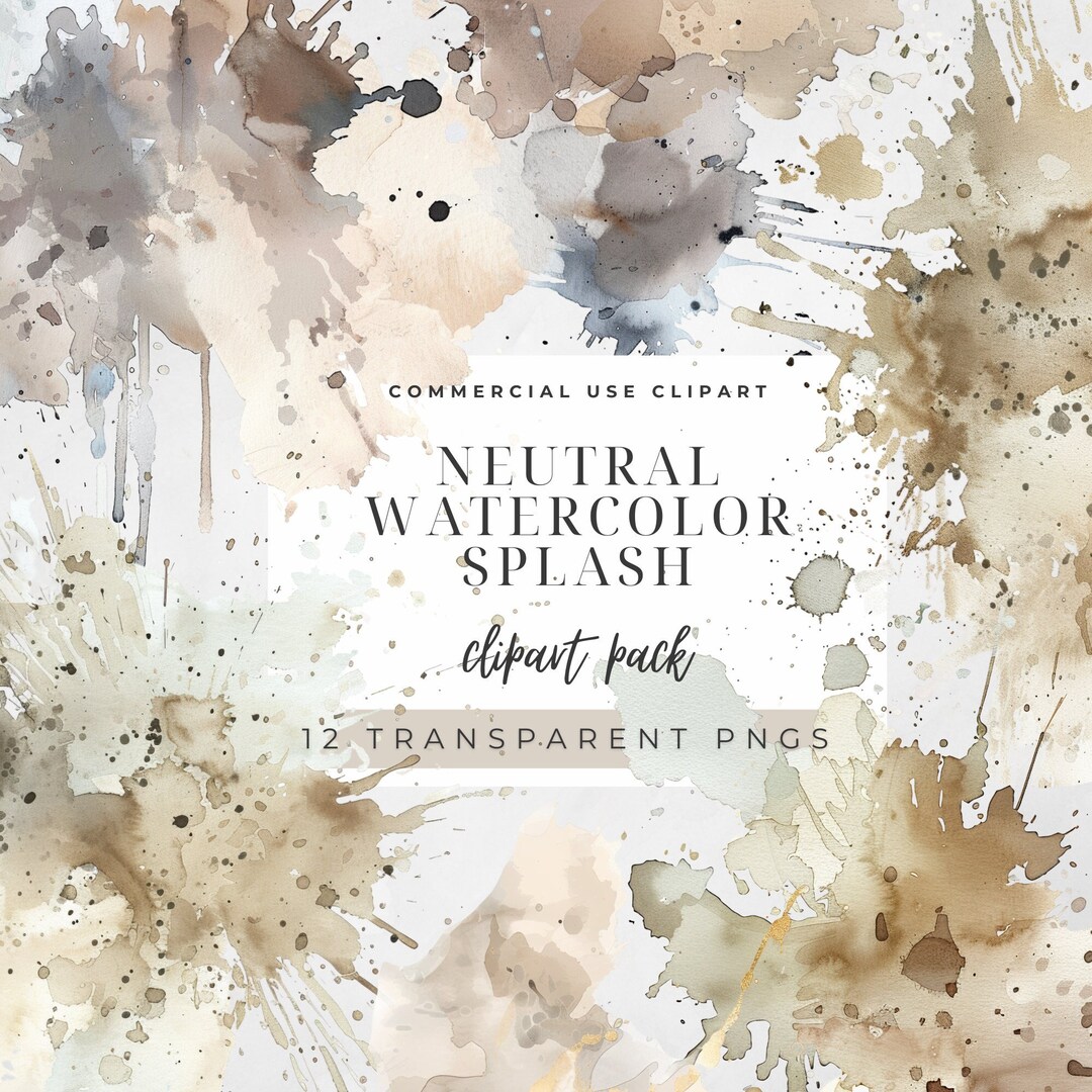 Neutral Watercolor Splash Clipart, Transparent PNG, Instant Download ...