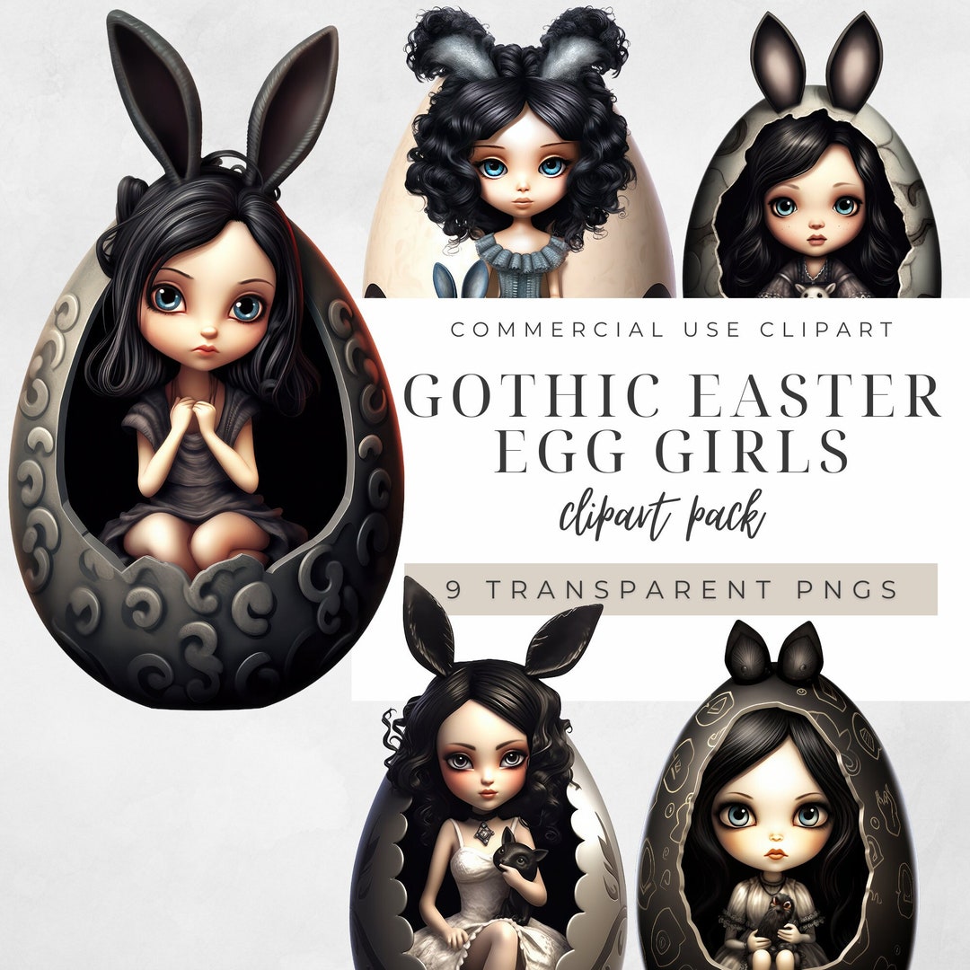 Gothic Easter Egg Girls Clipart, Transparent PNG, Junk Journal, Instant ...