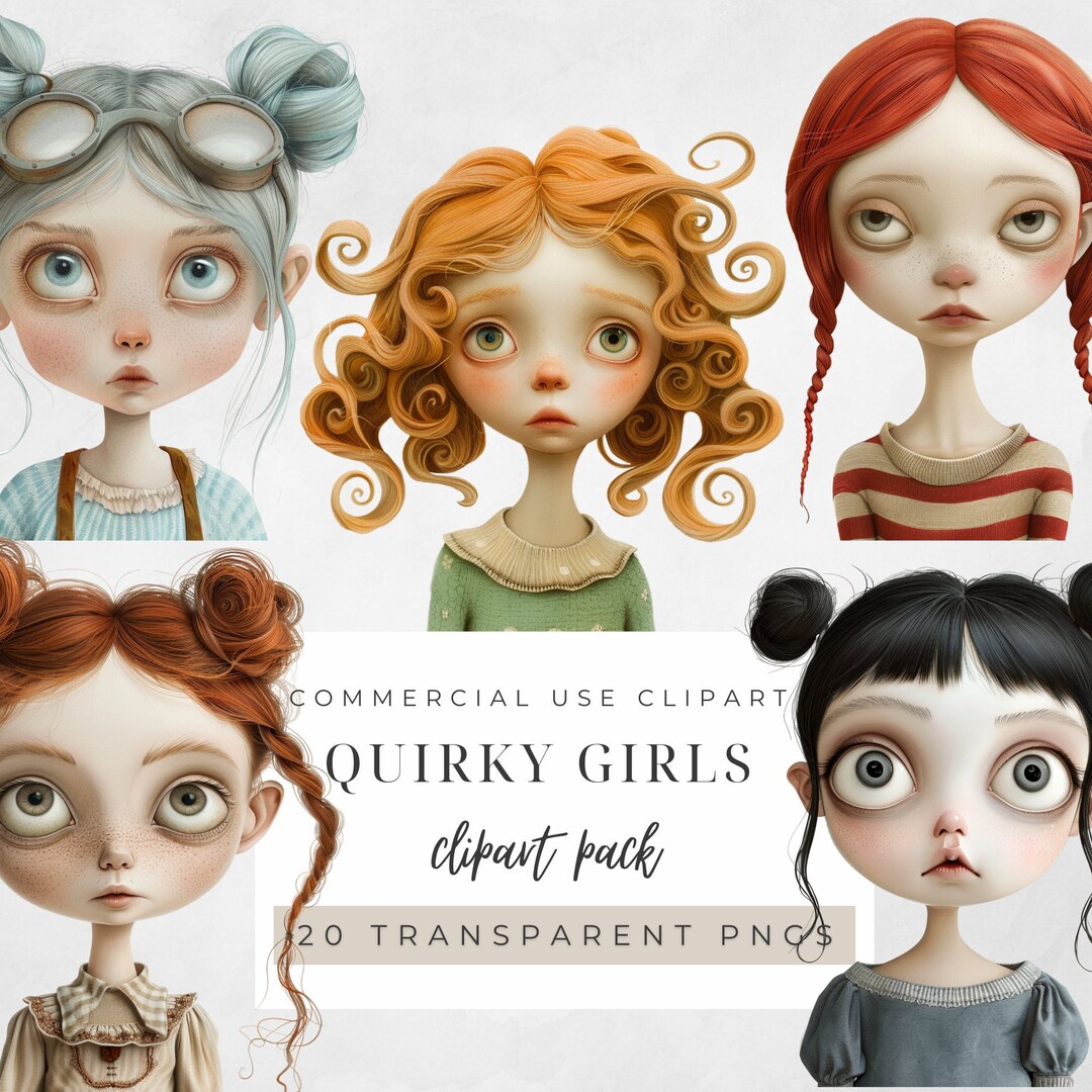 Quirky Girl Clipart, Transparent PNG, Paper Doll, Junk Journal, Instant ...