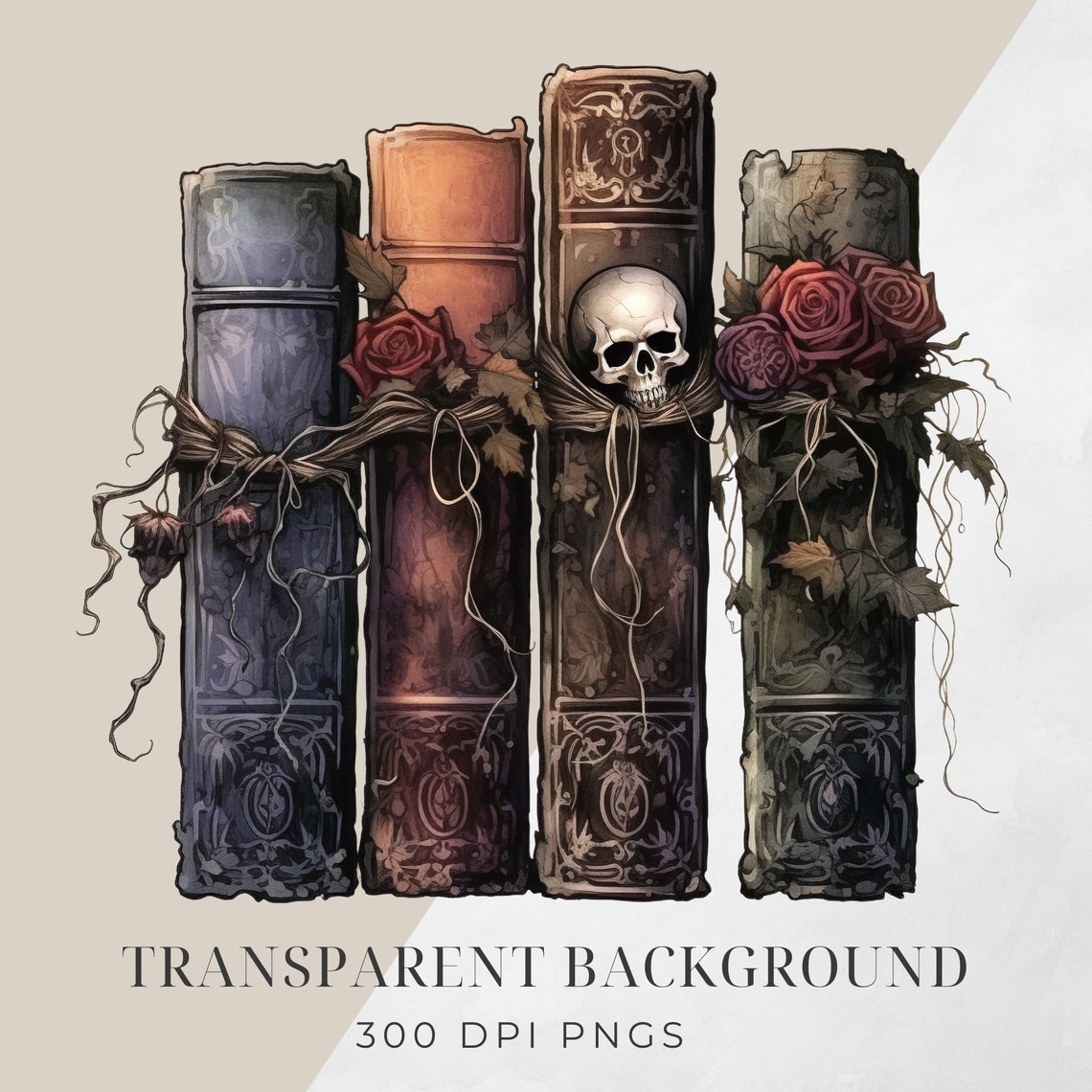 Gothic Books Clipart, Transparent PNG, Junk Journal, Instant Download ...