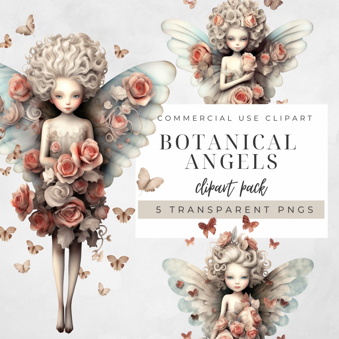 Botanical Angel Clipart, Transparent PNG, Paper Doll, Floral Angel PNG ...