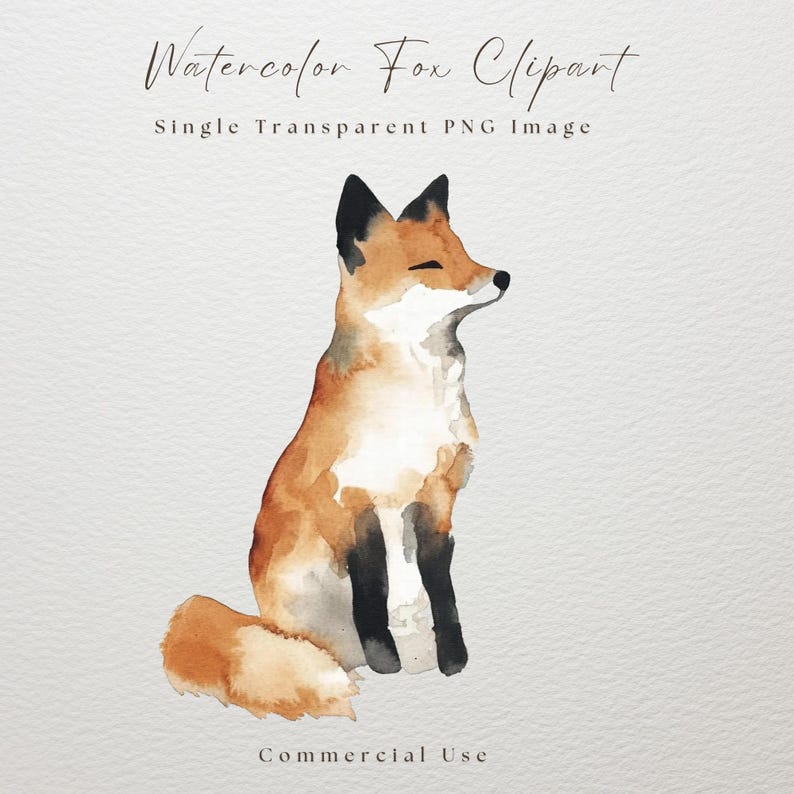 Watercolor Fox Clipart, Single Image, Woodland Fox, Watercolor Animal ...