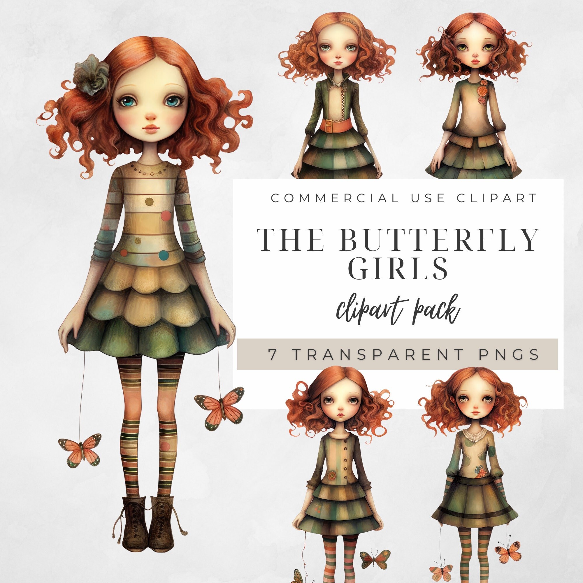 The Butterfly Girls, Clipart, Transparent PNG, Paper Doll, Junk Journal, Instant Download ...