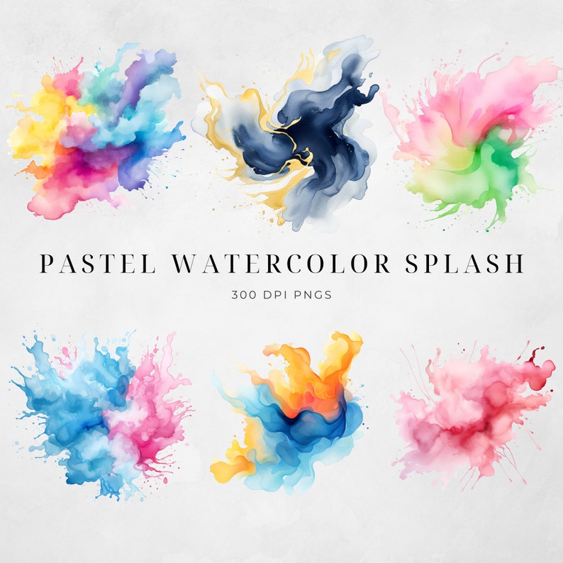 Pastel Watercolor Splash Clipart, Transparent PNG, Instant Download ...
