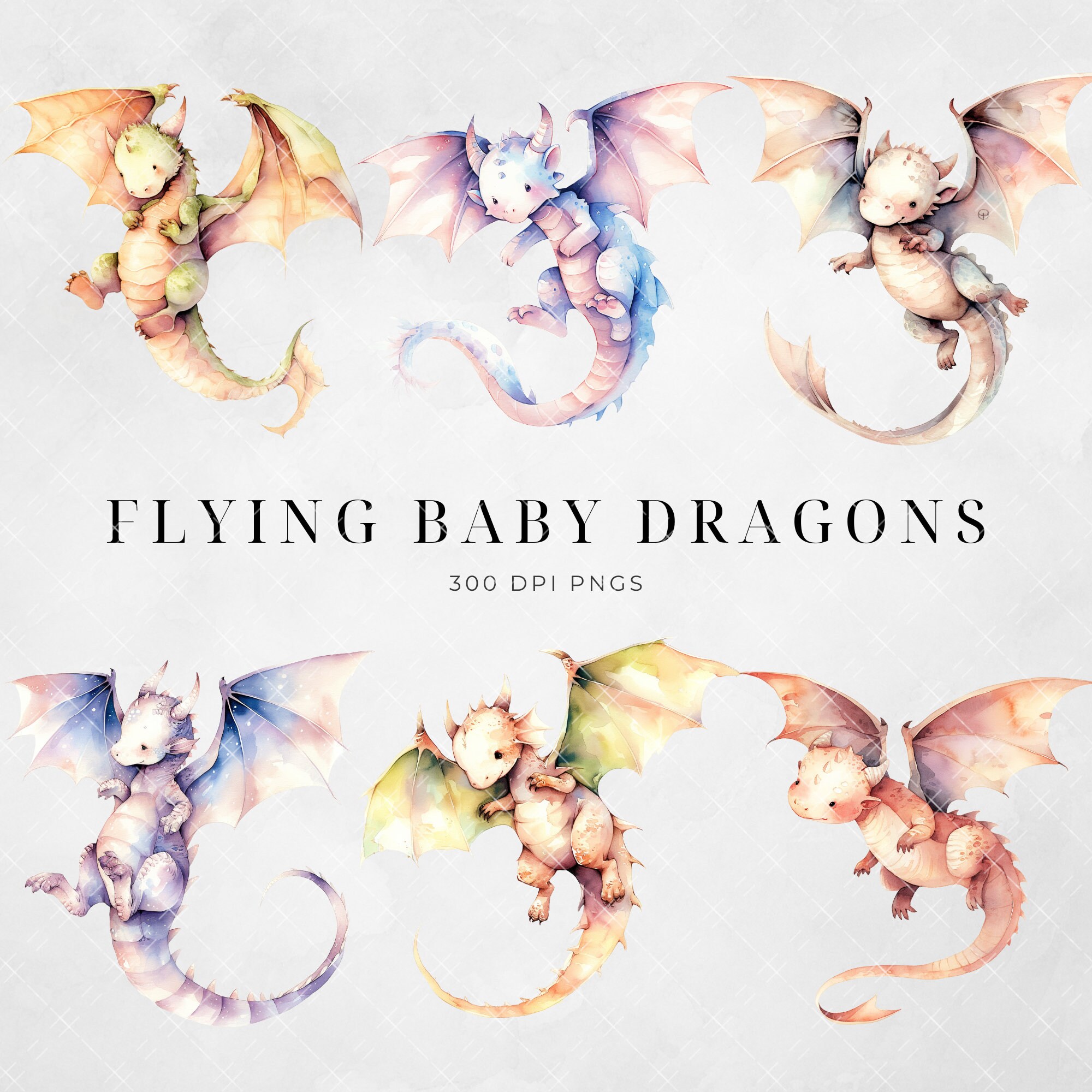 Watercolor Baby Dragon Clipart, Transparent PNG, Nursery Art, Instant ...