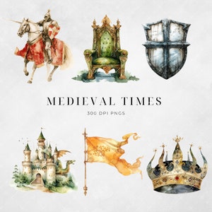 Medieval Clipart, Instant Download, Watercolor Medieval Clipart, Middle ...