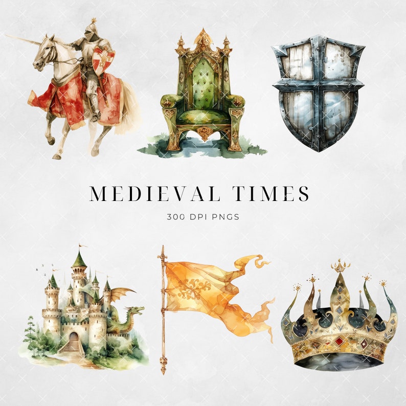 Medieval Clipart, Instant Download, Watercolor Medieval Clipart, Middle ...