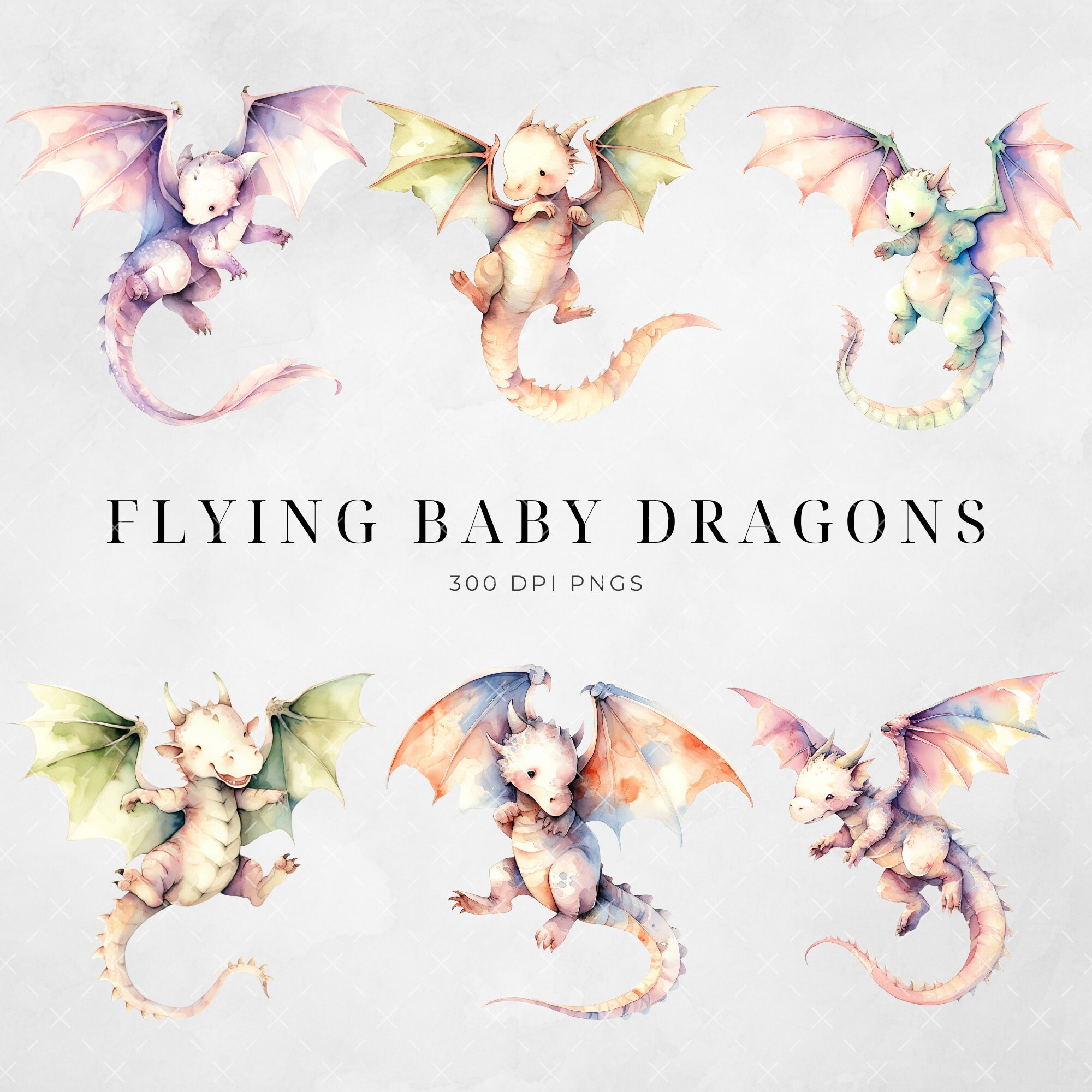 Watercolor Baby Dragon Clipart, Transparent PNG, Nursery Art, Instant ...