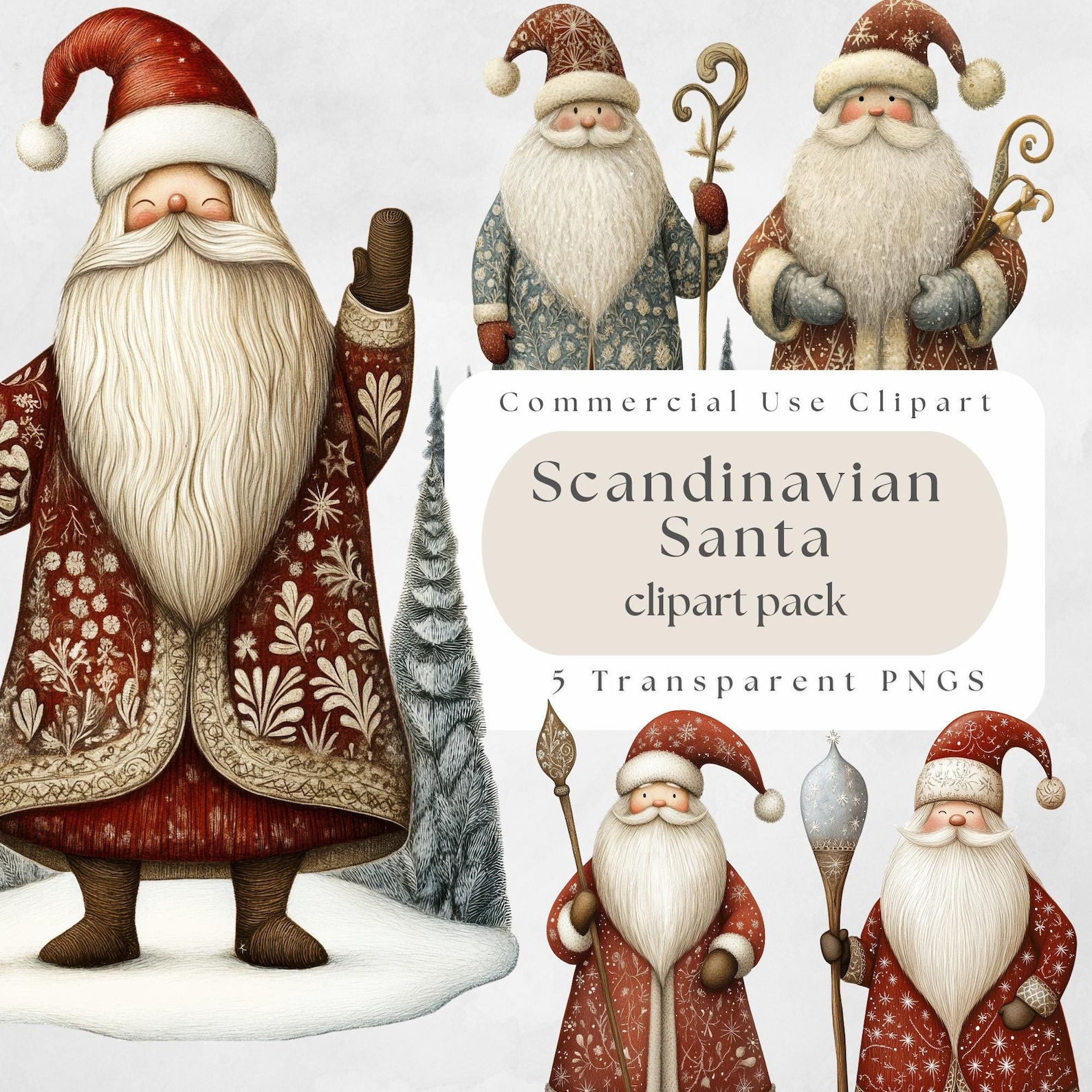 Scandinavian Santa Clipart, Transparent PNG, Instant Download ...